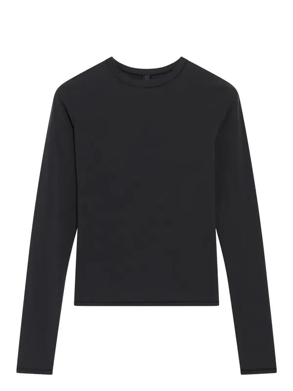 SKIMS Long-sleeve Mini Crew-neck T-shirt In Stretch Fabric - Black