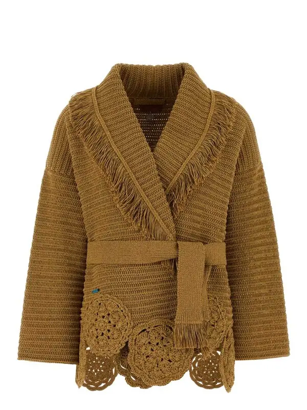 Alanui Crochet Island Memories Cardigan - Camel