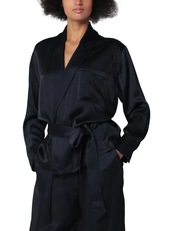 VICTORIA BECKAM Midnight Alba Satin Shirt With Tie Waist - Blue