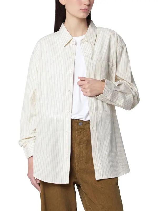 DUNST Dt Logo Double-stripe Cotton Casual Shirt - Beige