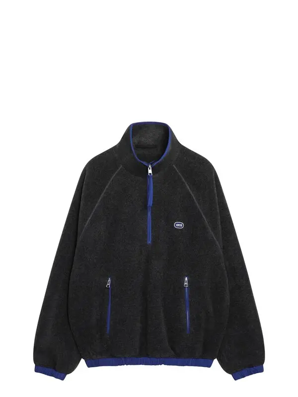 AMI Paris Charcoal Fleece Sweatshirt With Bouclé-effect Patch And Half-zip - Grey