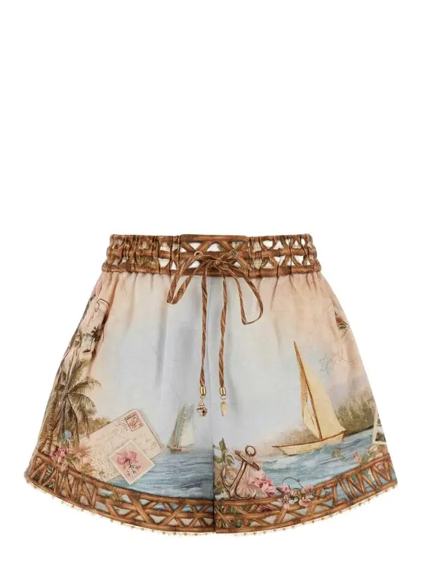 Zimmermann Linen Mini Shorts - Printed