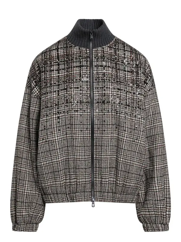 Brunello Cucinelli Dazzling Dégradé Mini Embroidered Bomber Jacket In Alpaca & Wool - Multicolor