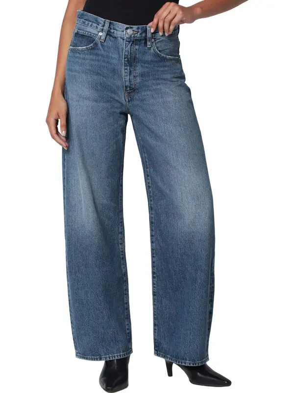 FRAME Bow High-waist Wide-leg Jeans With Slightly Curved Silhouette - Blue