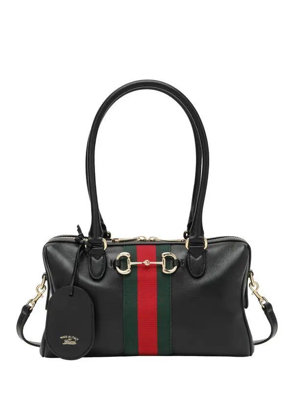 Gucci Medium Borsetto Bowling Bag In Leather With Horsebit Detail - Black