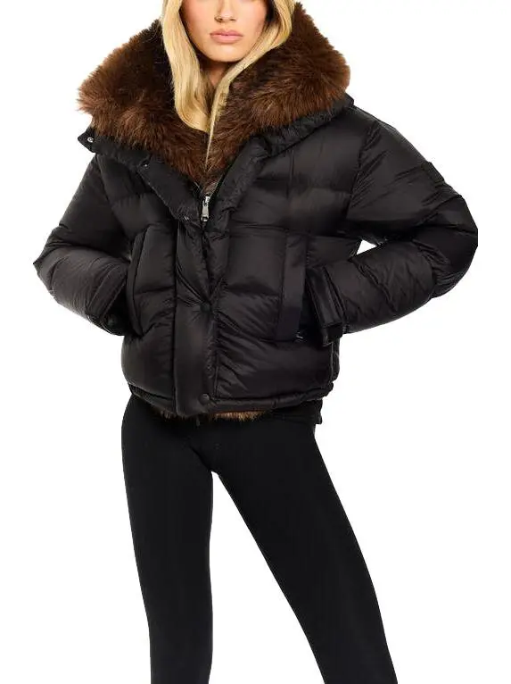 Sam. Vesper Down Puffer Jacket With Faux Fur Trim - Black/mink
