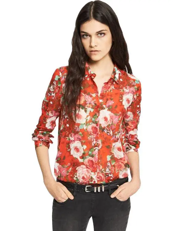 The Kooples Floral Print Cotton Blouse - Red