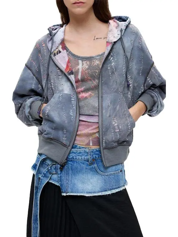 Desigual Reversible Zip Hoodie - Light Gray