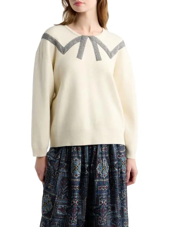The Great. The Bow Merino Wool Sweater - Cream