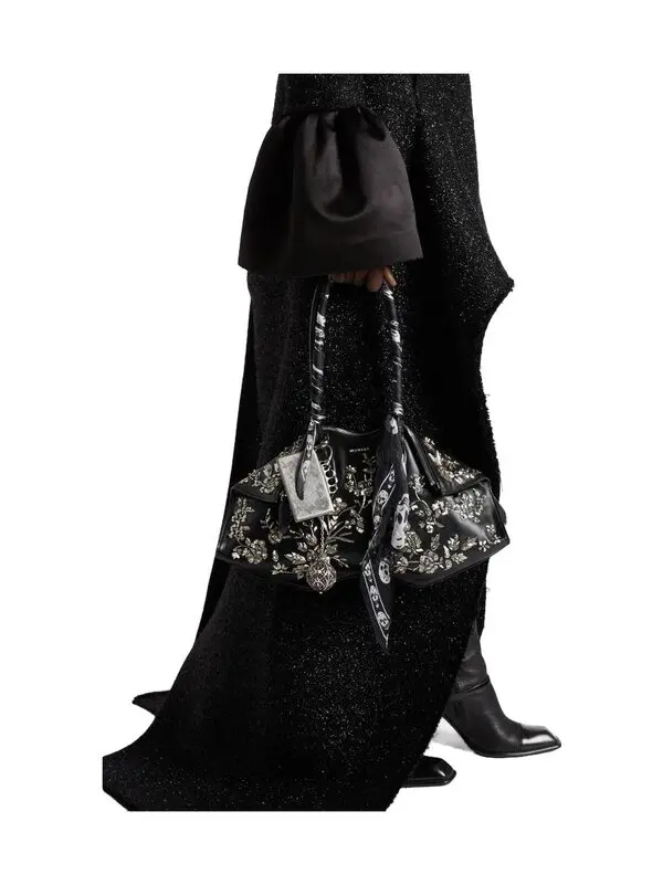 Alexander McQueen Manta Embellished Leather Shoulder Bag - Black/silver