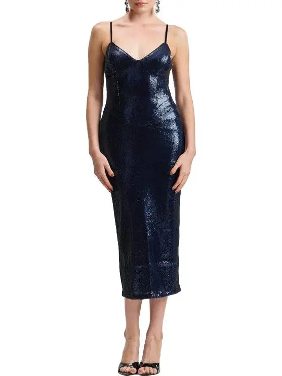 Avec Les Filles Sequined Bustier Midi Dress - Navy