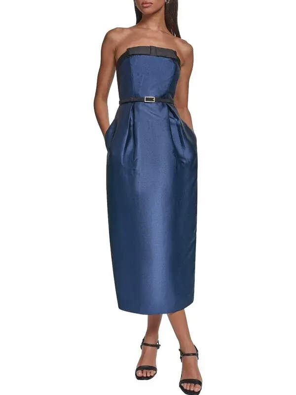 Karl Lagerfeld Paris Strapless Belted Cocktail Dress - Navy