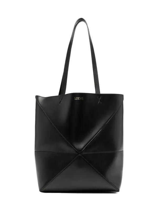 Loewe Puzzle Fold Medium Leather Tote - Black
