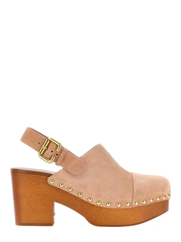 Chloé Antiqued Suede Jeanette Clogs - Pink