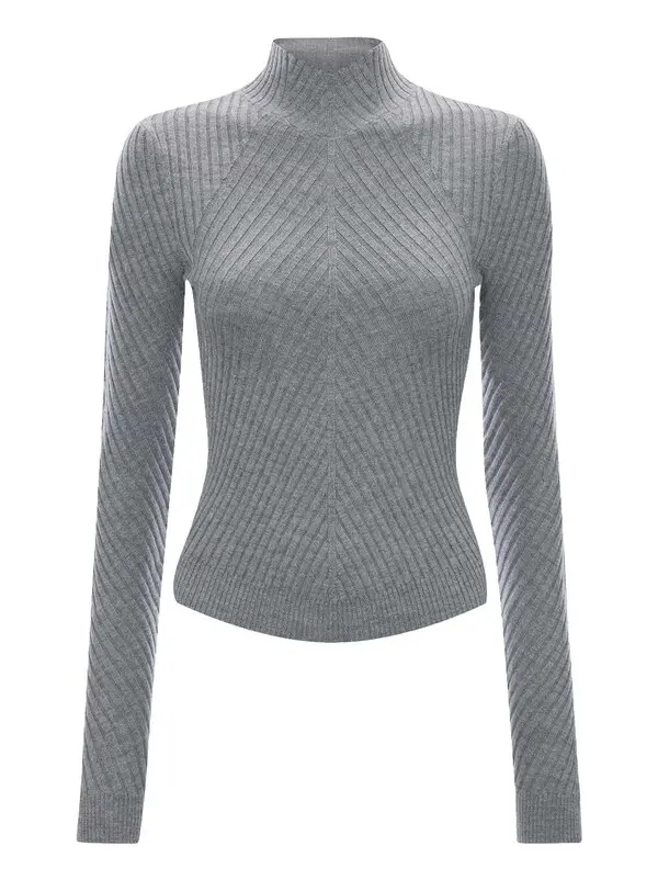 Victoria Beckham Maglione Georgia In Lana Merino Fine A Coste - Gray