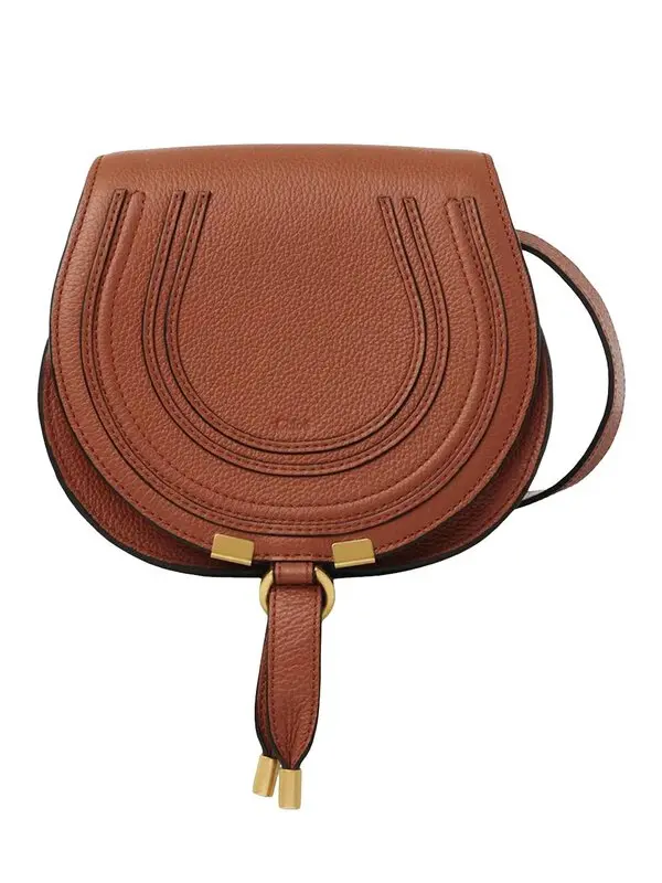 Chloé Small Marcie Saddle Bag In Grained Leather - Sunset Brown