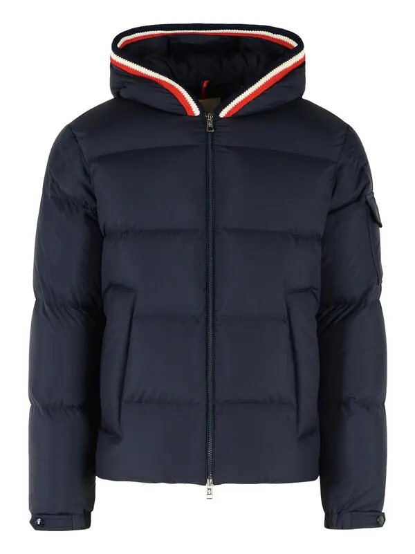 Moncler Navy Polyester Short 'lacfroid' Hooded Down Jacket - Blue