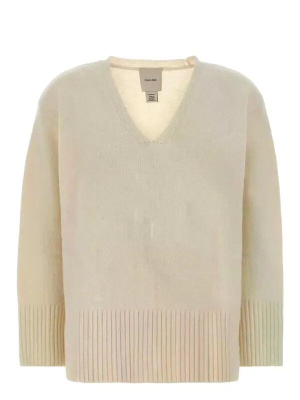 Calvin Klein V-neck Ribbed-trim Sweater - Neutrals