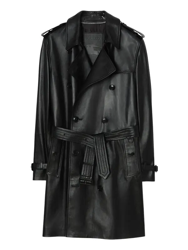 Burberry Leather Kensington Trench Coat - Black