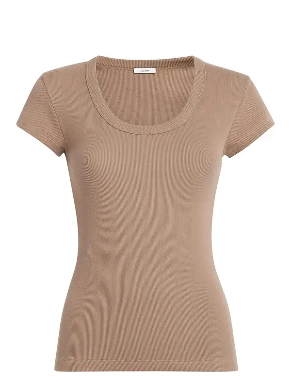 JOSEPH Stretch-cotton Ribbed Saba Top - Brown