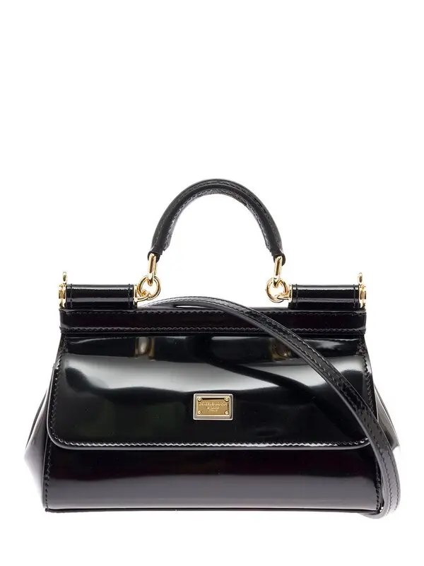 Dolce & Gabbana Sicily Mini Patent Classic Handbag With Flap Closure - Black