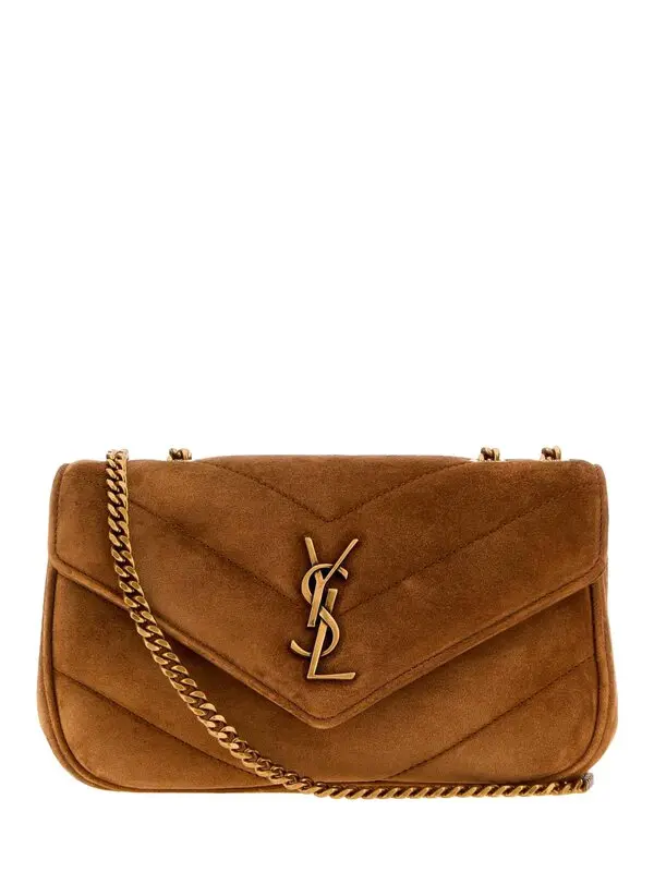Saint Laurent Mini Loulou Suede Shoulder Handbag - Camel