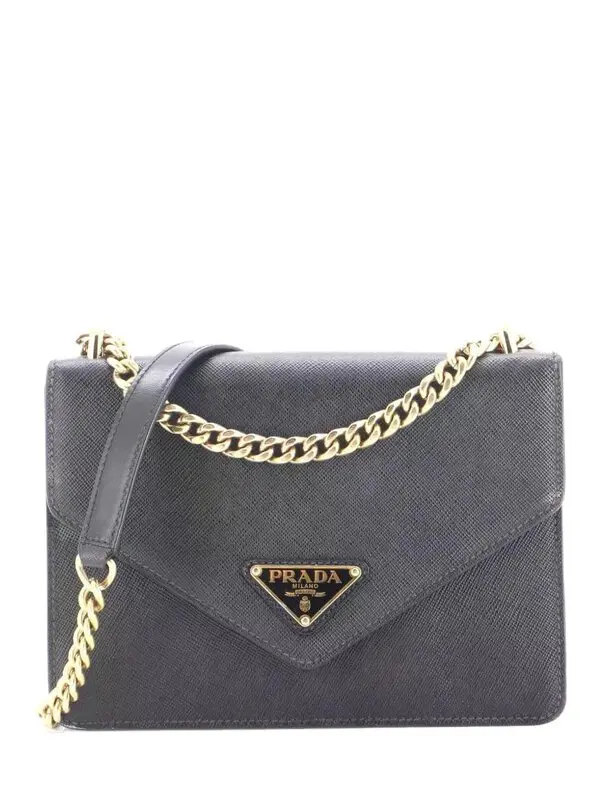 Prada Envelope Flap Chain Shoulder Bag Saffiano Leather Small Crossbody Bag - Black
