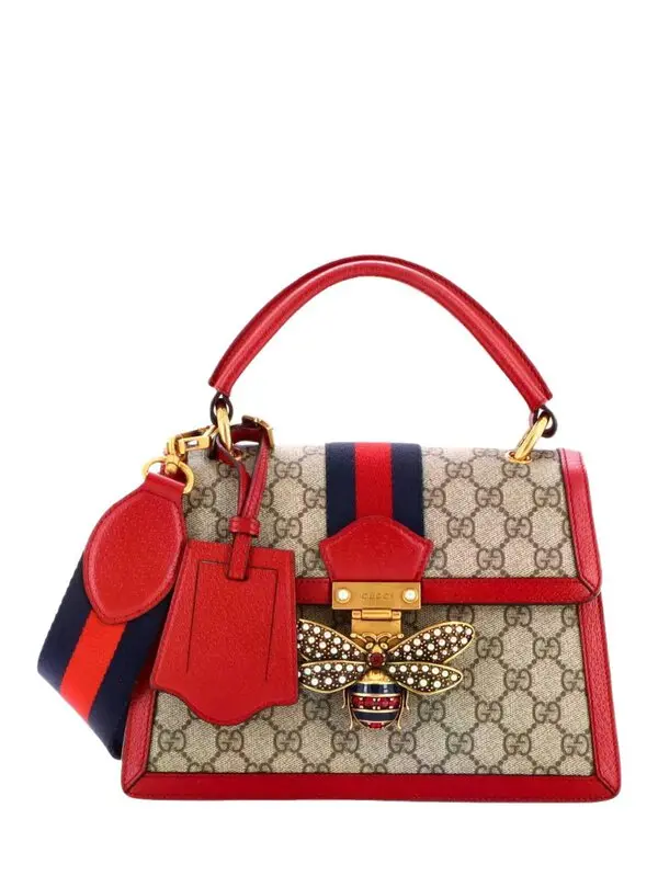 Gucci Queen Margaret Top Handle Bag Gg Coated Canvas With Leather Small Satchel - Red