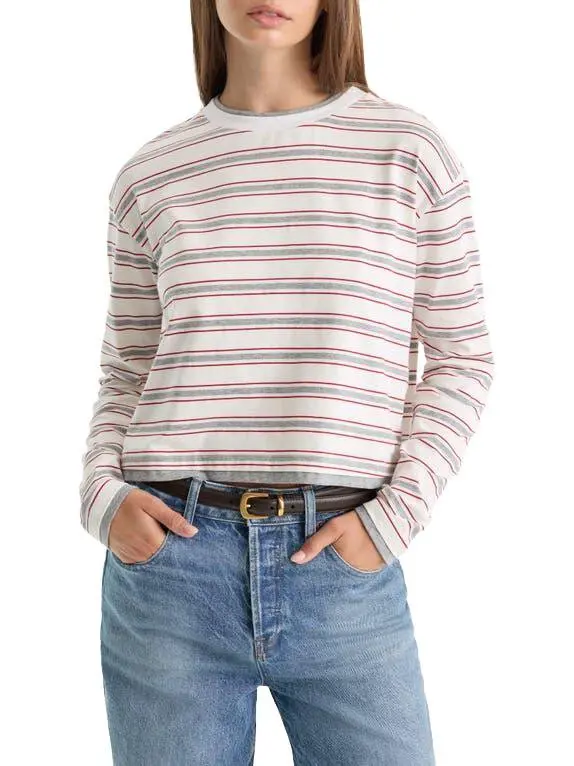 Good American Long Sleeve Layered Striped T-shirt - Cerise Multi Stripe