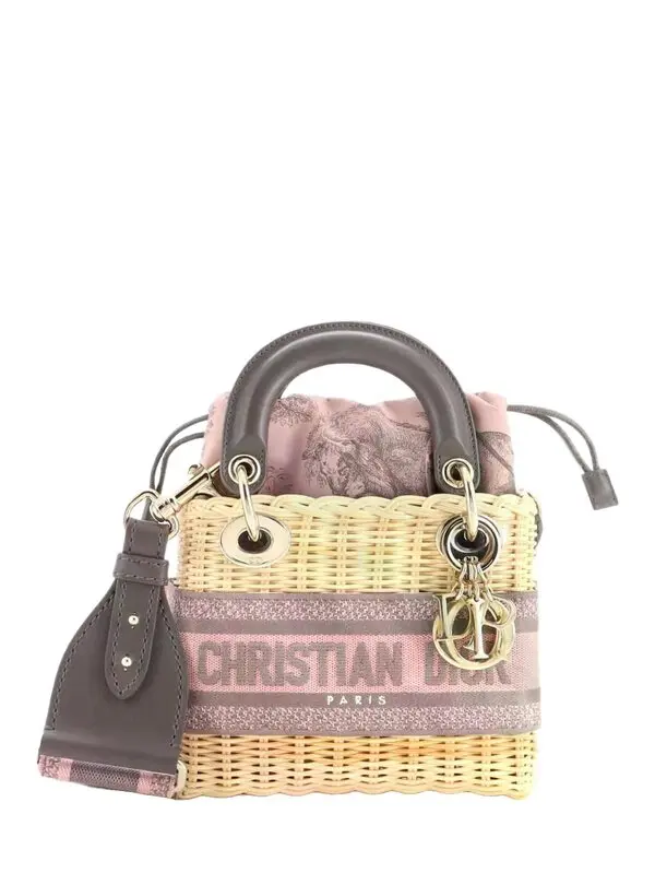 Dior Lady Bag Wicker And Oblique Canvas Mini Tote Bag - Grey