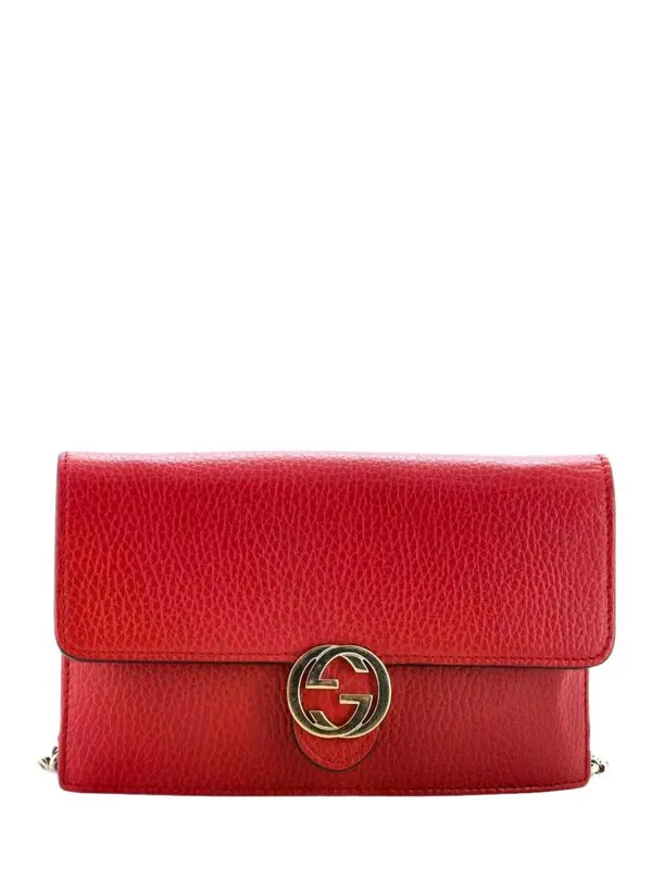 Gucci Interlocking Wallet On Chain Leather Crossbody Bag - Red