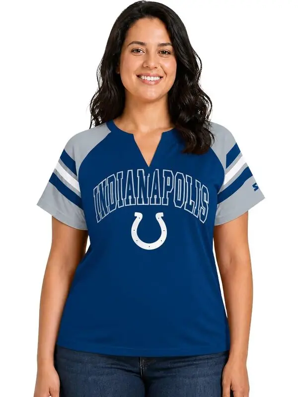 STARTER Indianapolis Colts Game On Notch Neck Raglan T-shirt - Purple