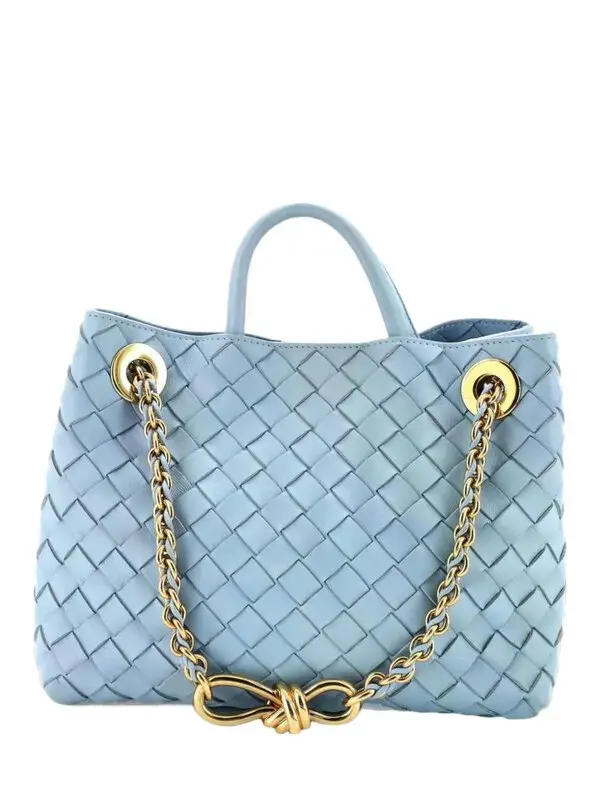 Bottega Veneta Andiamo Chain Top Handle Bag Intrecciato Nappa Small Satchel - Blue
