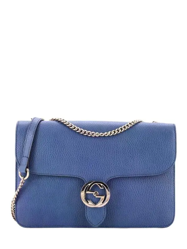 Gucci Interlocking Leather Medium Shoulder Bag - Blue