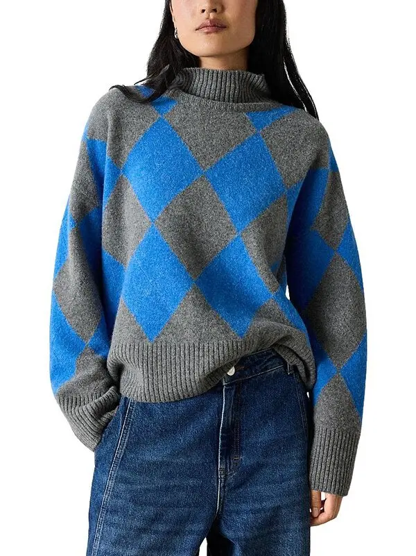 Whistles Wool Argyle Round Neck Sweater - Multicolour