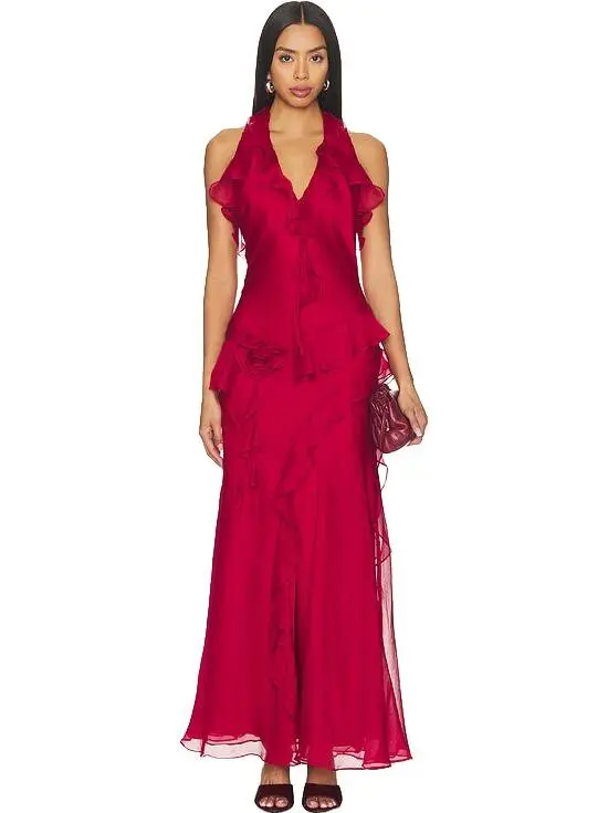 AMUR Lola Halter Gown In Red - Ruby Rose