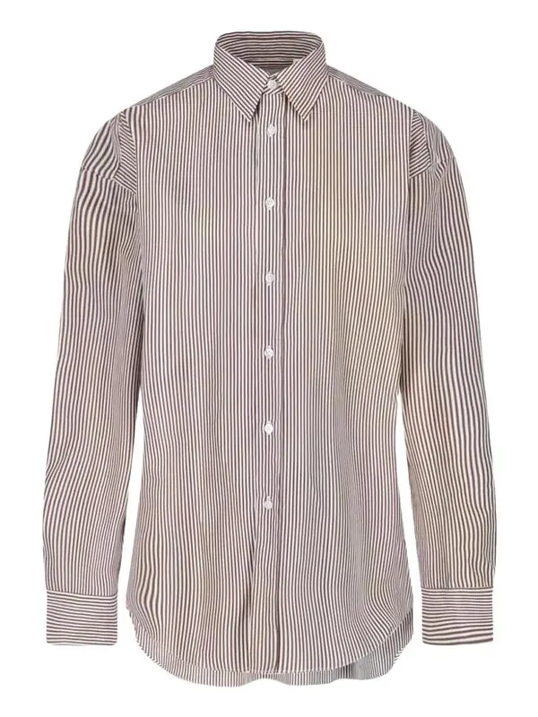 FINAMORE 1925 Striped Cotton Shirt - Brown