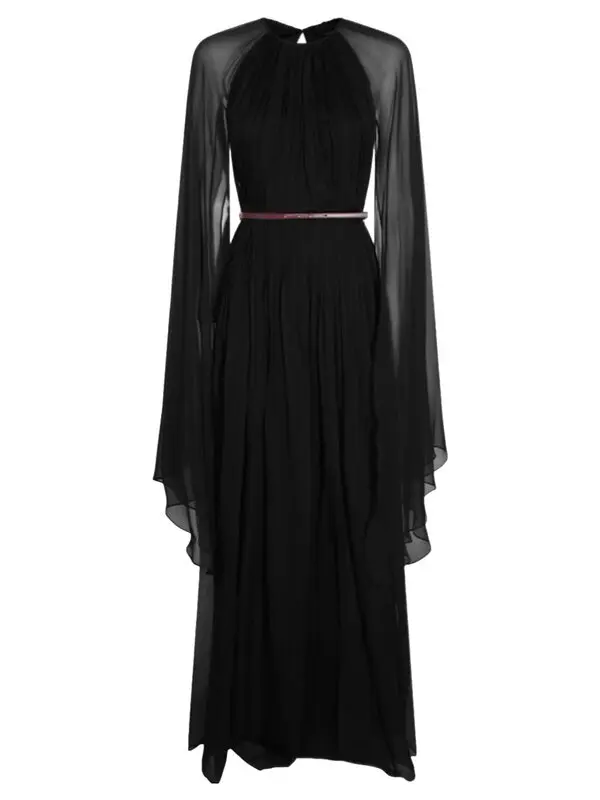 Max Mara Pleated Cape Maxi Dress - Black