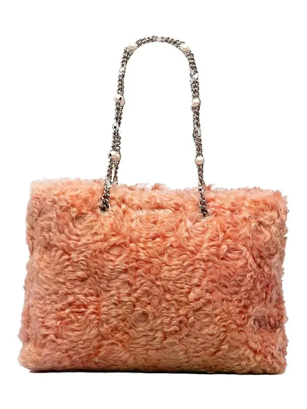 Miu Miu 2010-2026 Eco Shearling Crystal Chain Tote Bag - Pink