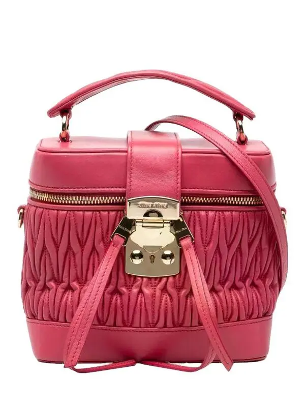 Miu Miu 2010-2026 Matelasse Nappa Top Handle Vanity Case Satchel - Pink
