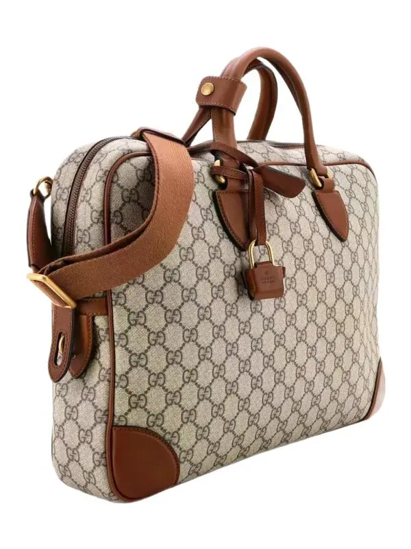 Gucci Emblem Convertible Zip Around Briefcase Gg Coated Canvas Medium Business Bag - Brown