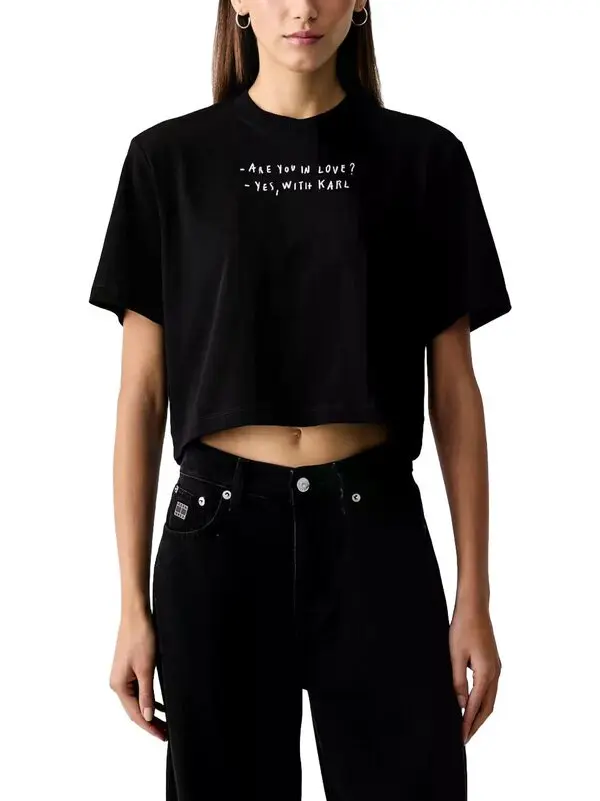Karl Lagerfeld X Pietro Terzini Slogan-print Cropped T-shirt - Black