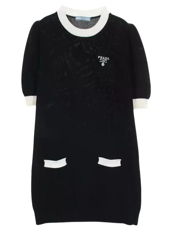 Prada 2000s Logo-embroidered Knitted Midi Dress - Black