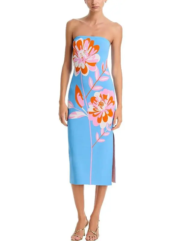 MILLY Seraphina Strapless Floral Midi Dress - Blue Multi