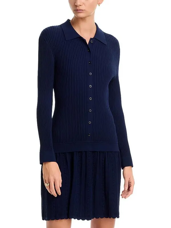 MILLY Ines Rib Knit Button Down Mini Dress - Navy