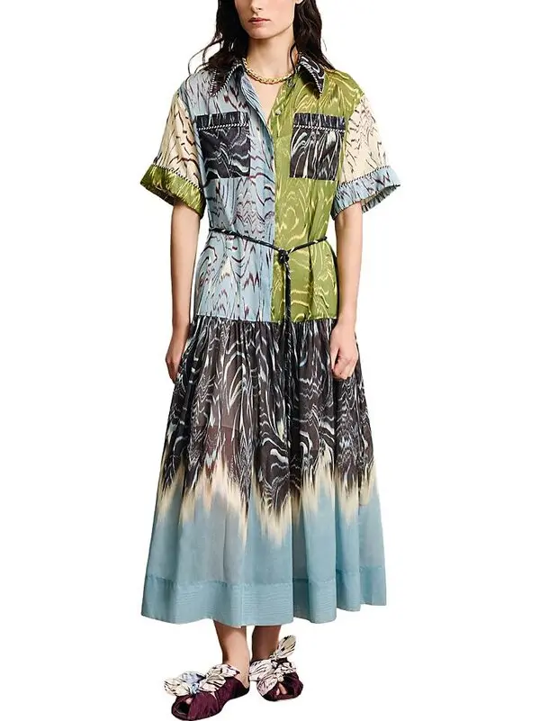 ALEMAIS Alba Printed Cotton & Silk Drop Waist Shirtdress - Multi