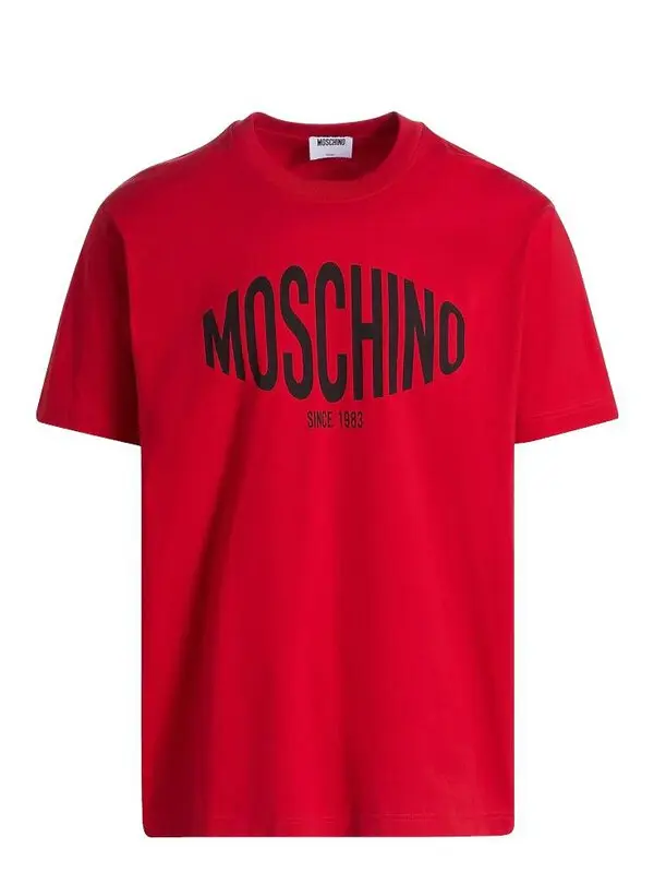 Moschino Logo Cotton Crewneck T-shirt - Red