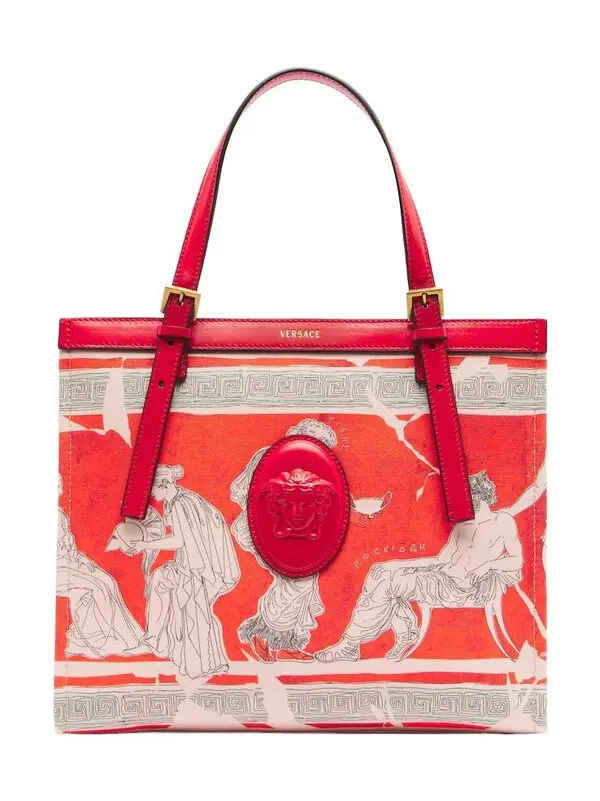Versace Rivière Mini Printed Canvas Shopper - Red