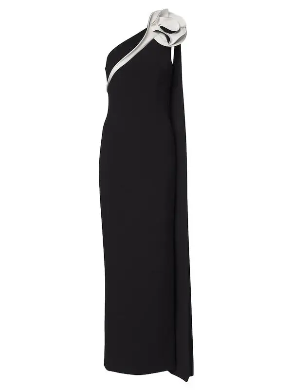 Roland Mouret Floral-appliqué One-shoulder Crêpe Gown - Black