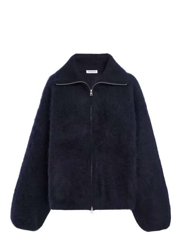 THE FRANKIE SHOP Lupa Fuzzy Wool-cashmere Zip-up Cardigan - Navy